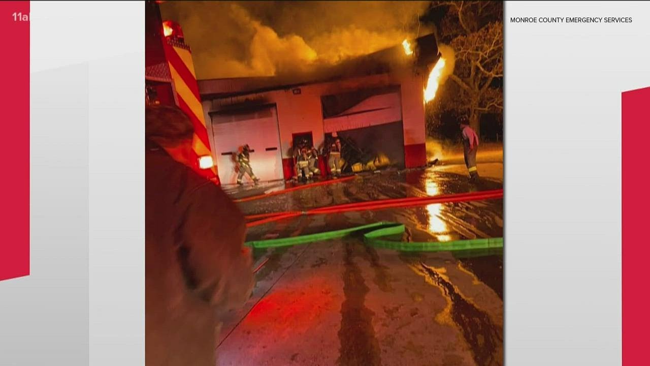 Fire station catches fire in Monroe County - YouTube