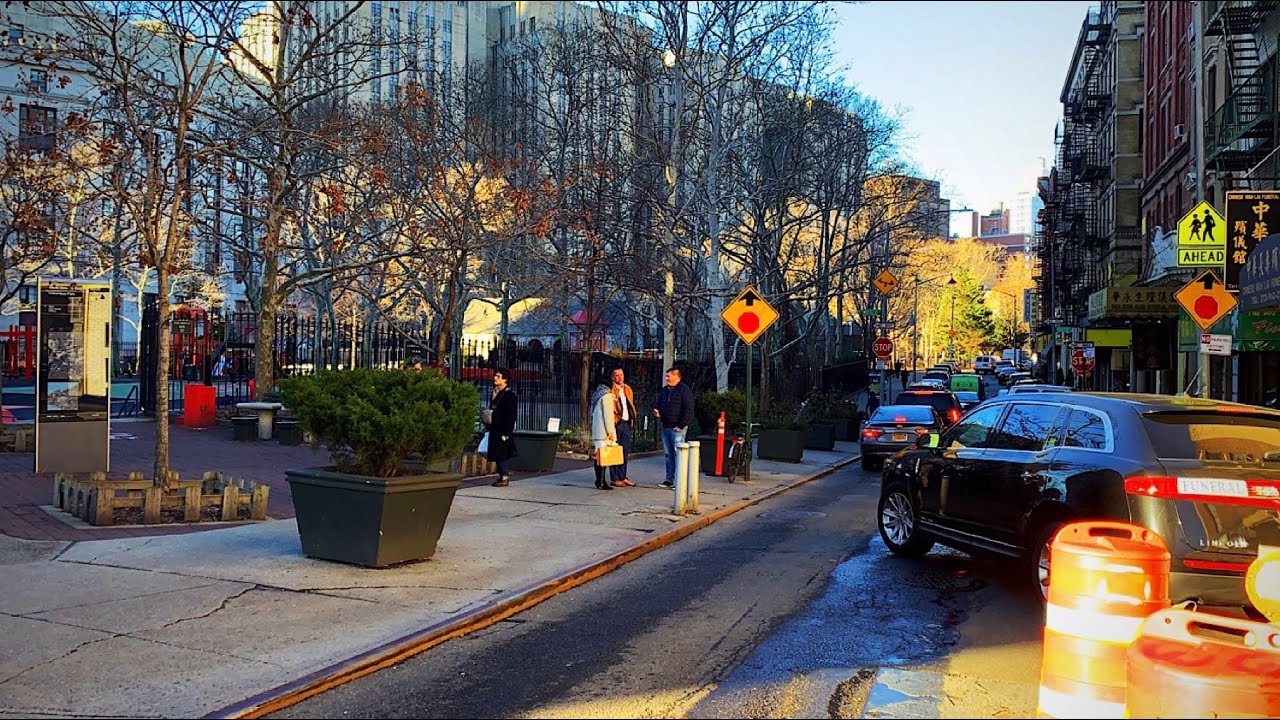 Walking through Columbus Park, public park in Chinatown, Manhattan, New ...