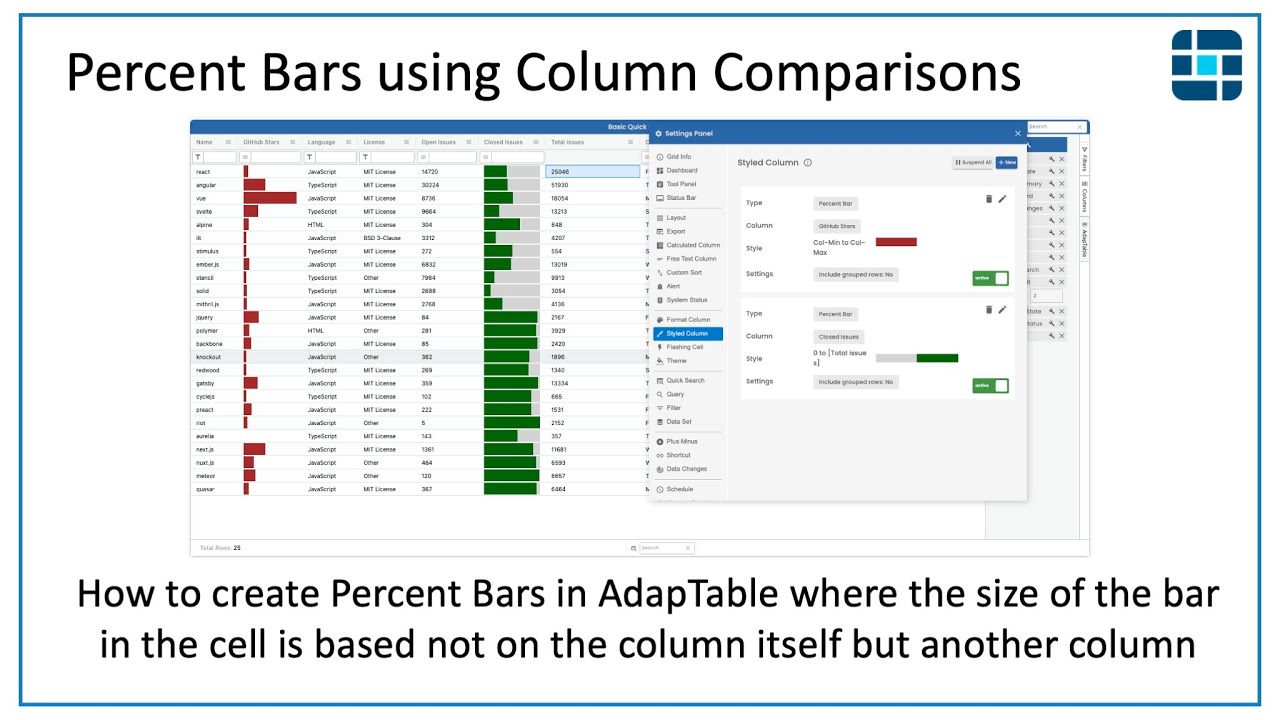 Creating Comparison-based Percent Bars in AdapTable - YouTube