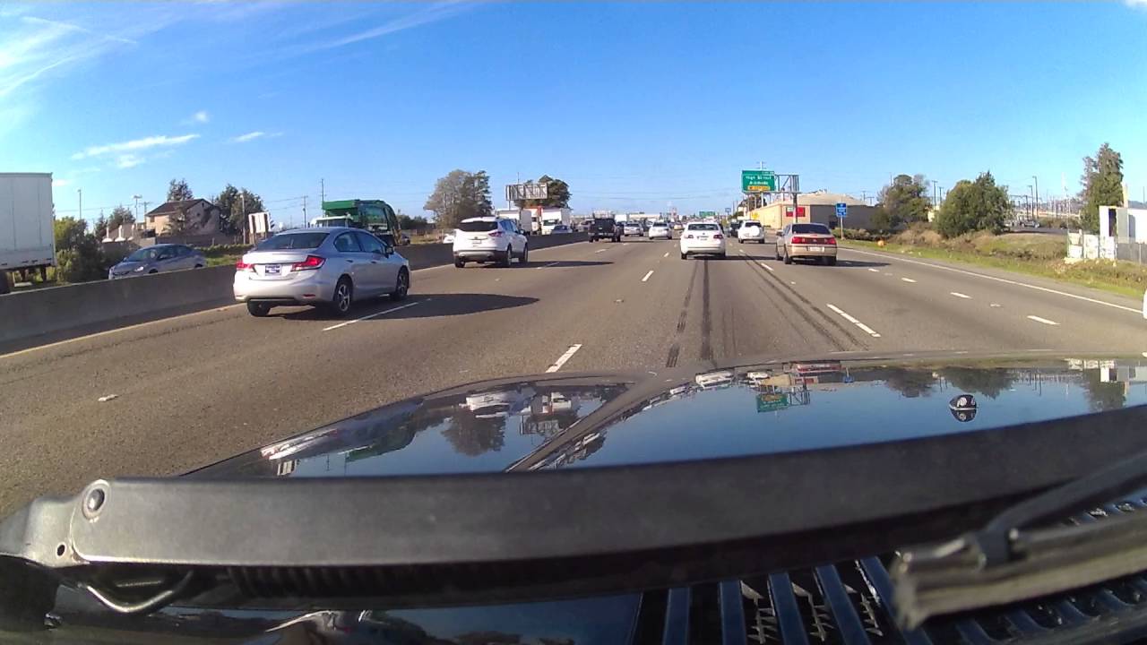 Driving on Interstate 880, from San Leandro to Oakland, California ...