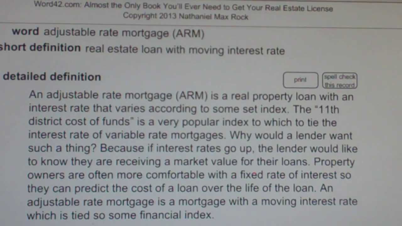adjustable rate mortgage (ARM) Real Estate License Exam Study Guide ...