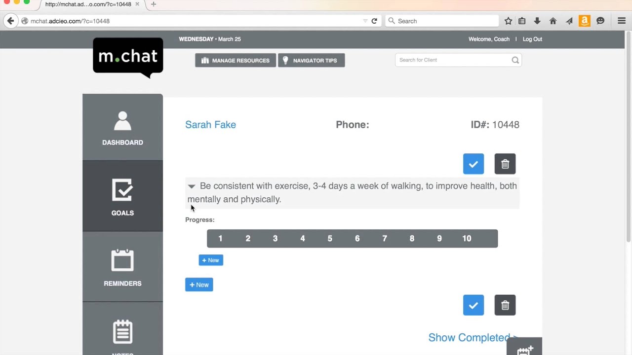 m.chat exercise goals and action items example - YouTube