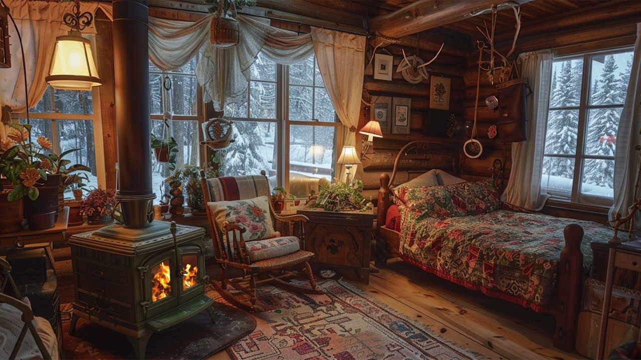 🔴Ultimate Cozy Sleeping Ambience 💤 | Warm Winter Hut with Soothing ...