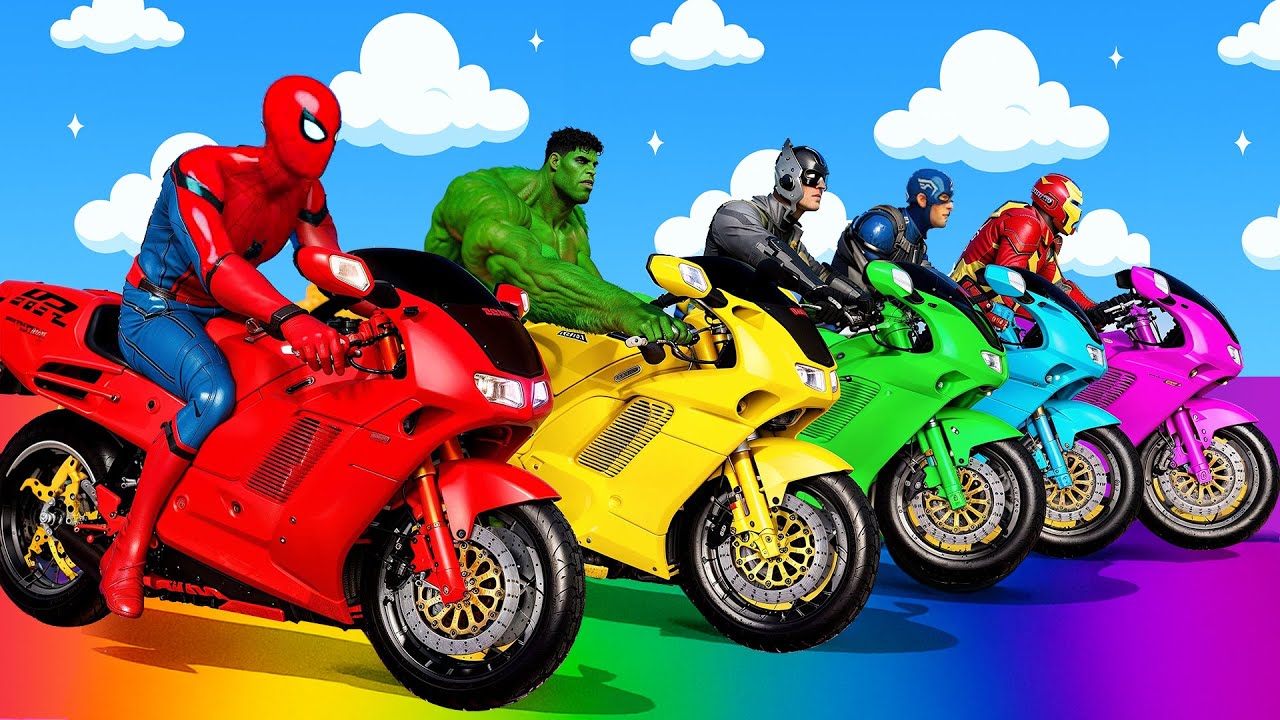 الأبطال الخارقين على القضبان دوامة قمع جسر 🕷️🏍️ RAINBOW SPIDER MAN! on ...