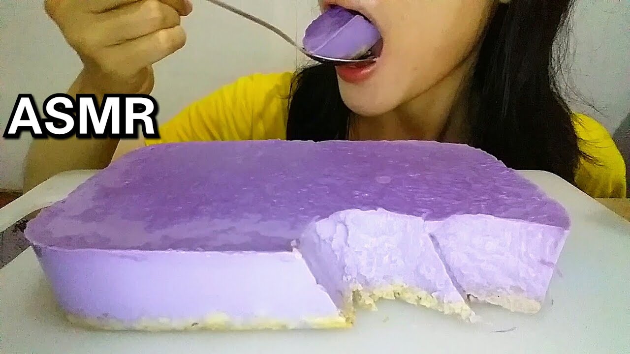 ASMR UBE MOUSSE CAKE | EATING SOUND - YouTube