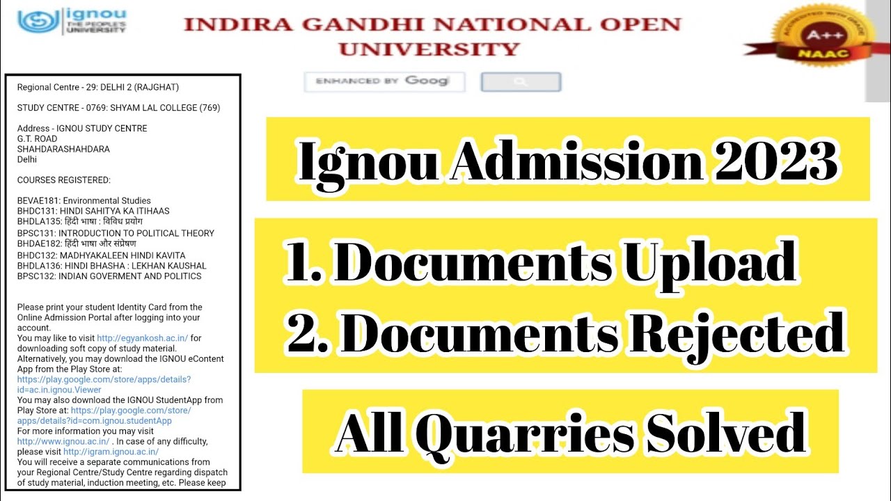 Ignou Admission Discrepancies Documents Reject What To Do | Mister Ignou #ignou #admission # ...