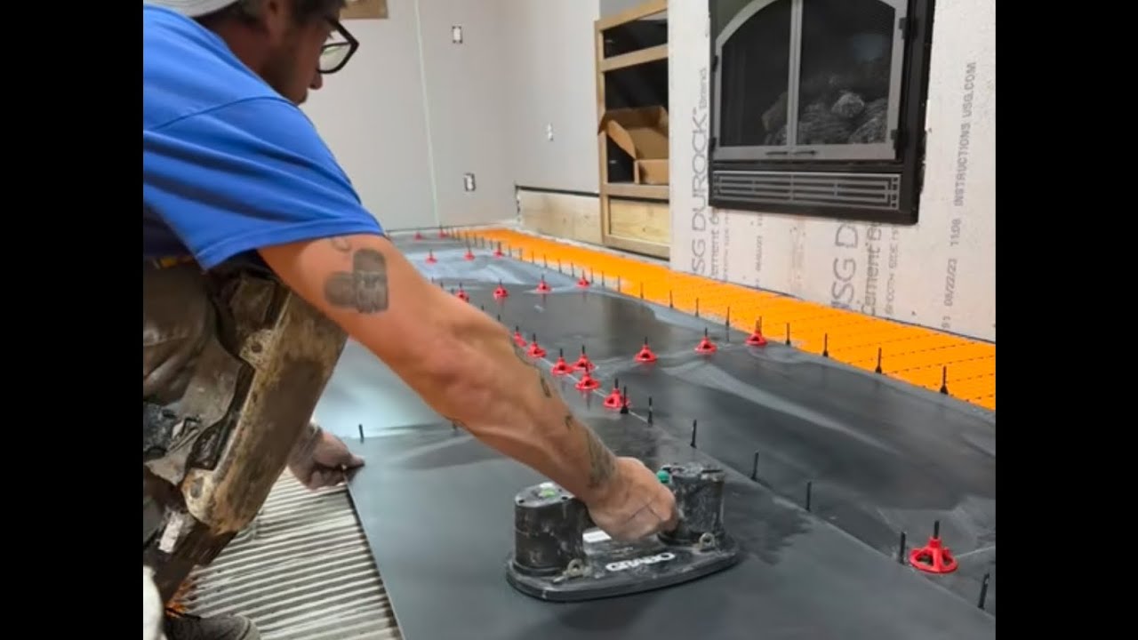 Large ceramic tile installation - YouTube