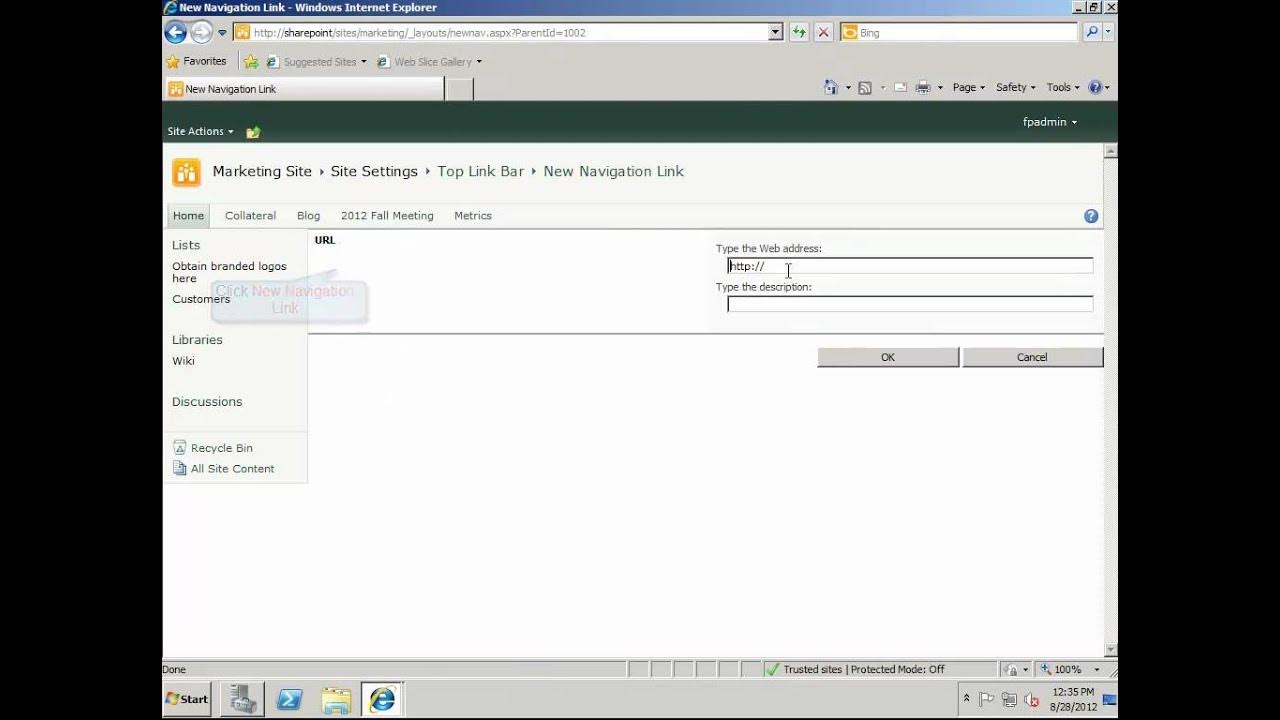 How to Add Item to the Menu Bar in SharePoint 2010 - SharePoint 2010 Tutorials - YouTube