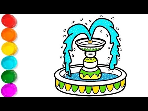 How to draw and colour a beautiful fountain ⛲|For cute kids and new ...
