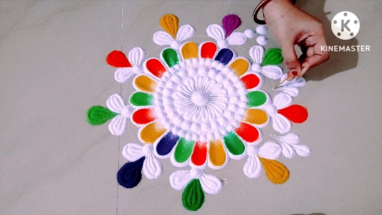 Small multicolor rangoli design | Easy rangoli design | Everyday ...