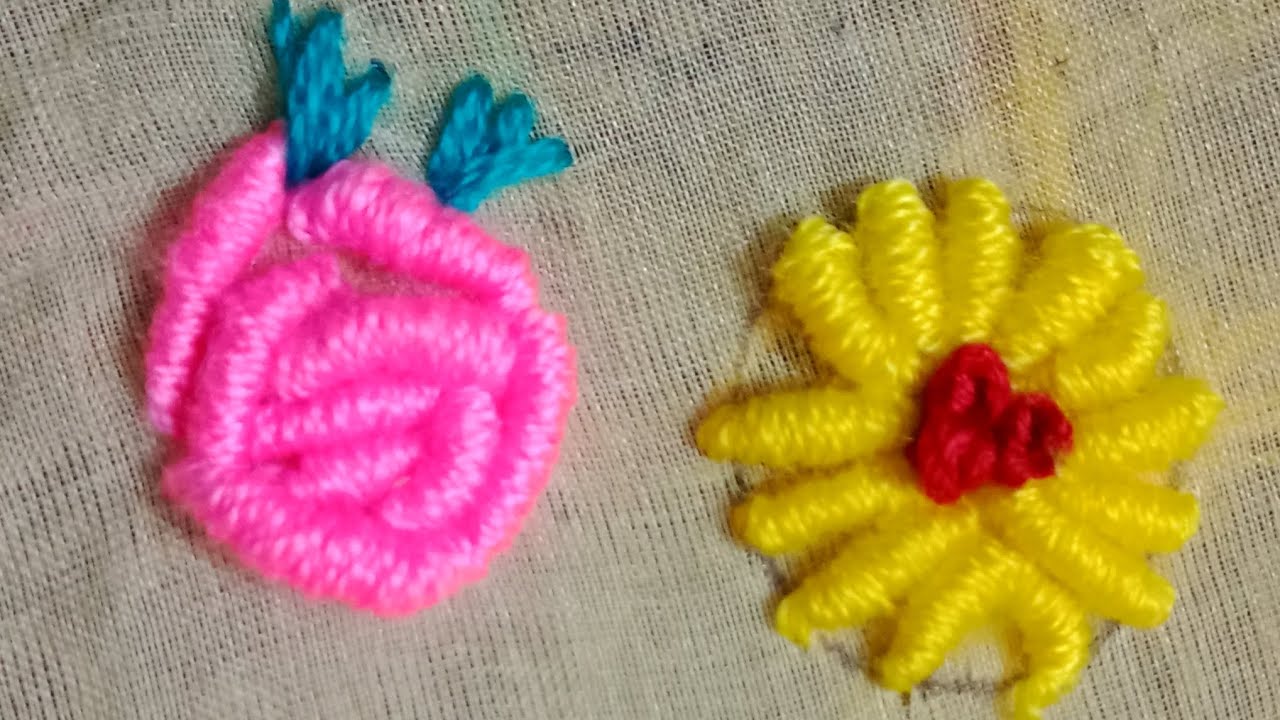 2 Basic Bullion knot flower l Bullion Rose Flowers embroidery,step by ...