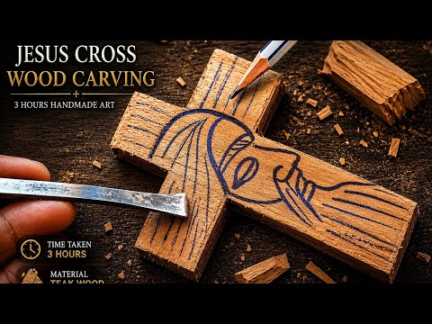 Hand Carved Jesus Cross in Teak Wood | Beautiful Wood Carving Art 