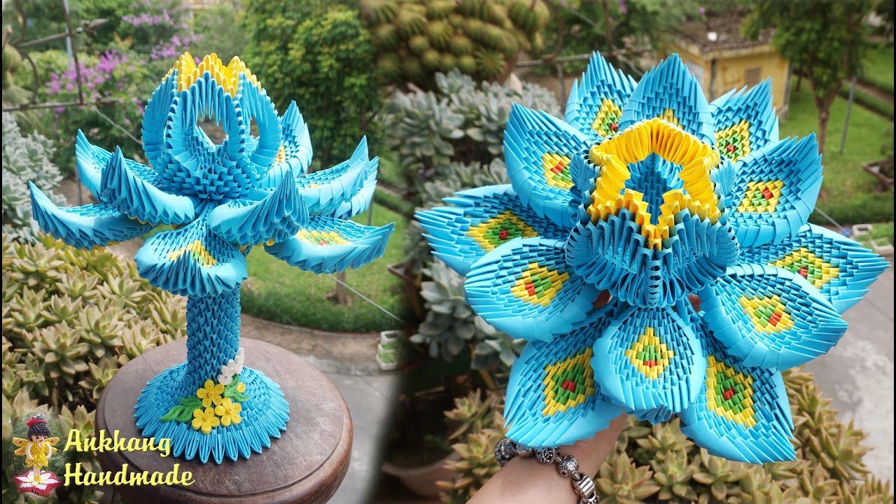 3d origami lotus lamp , paper lotus lamp , home decoration idea - YouTube