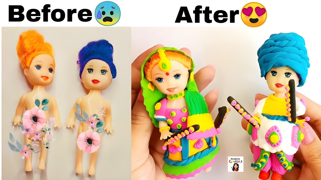 Amazing Doll Dress With Clay || Wonderful Dress Making with clay design ...