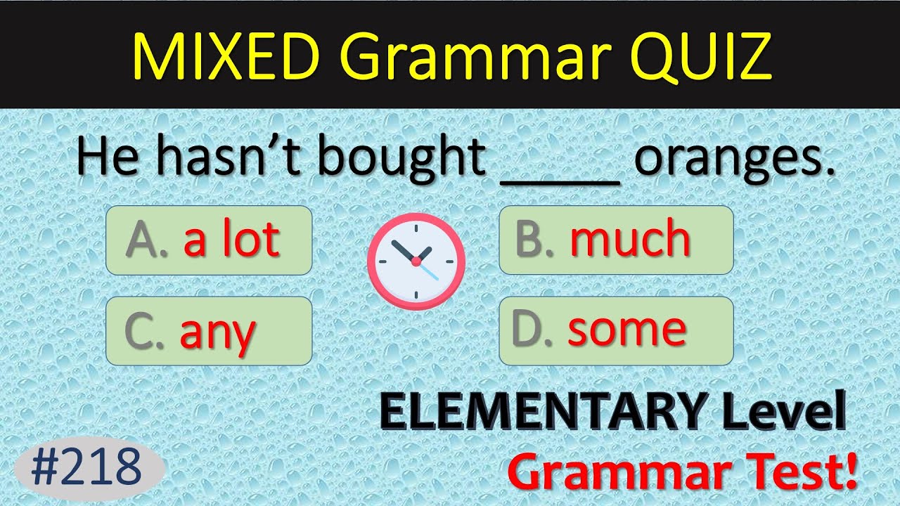 Grammar Quiz: Elementary Level Test- Beginner | Basic English Question ...