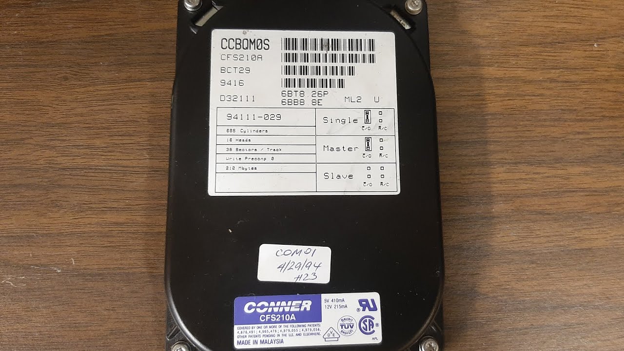 Conner Peripherals CFS210A - Hard Drive Spin Up - YouTube