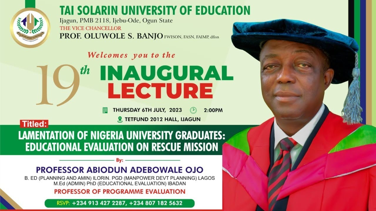 TASUED 19TH INAUGURAL LECTURE - PROFESSOR ABIODUN OJO - YouTube