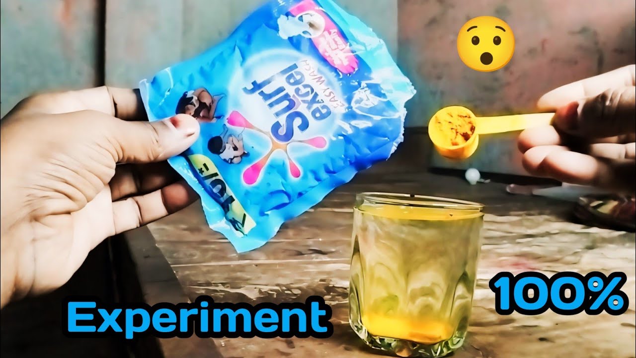 Science experiment at home l mixing haldi powder + detergent in water ...