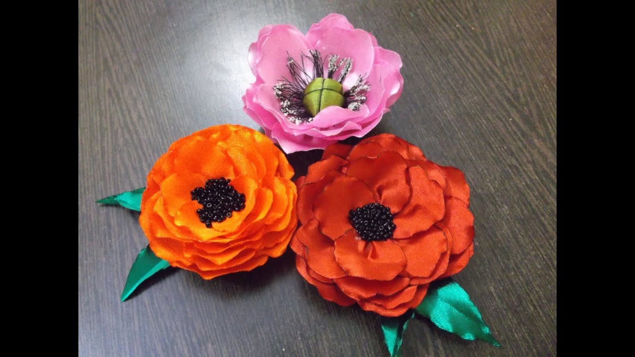D.I.Y. Satin Ribbon Poppy Flowers - Tutorial | MyInDulzens - YouTube