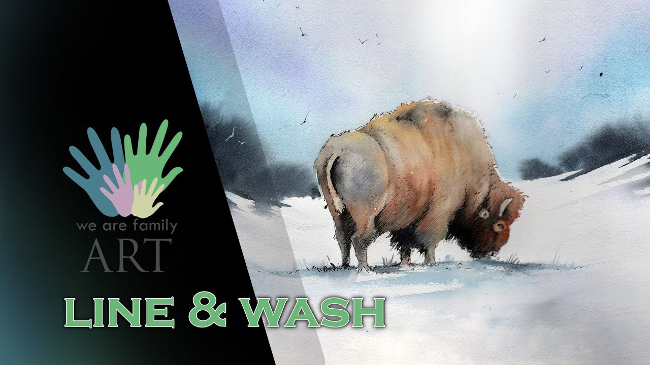 Line and Wash Watercolor Speedpaint Tutorial, Bison - YouTube