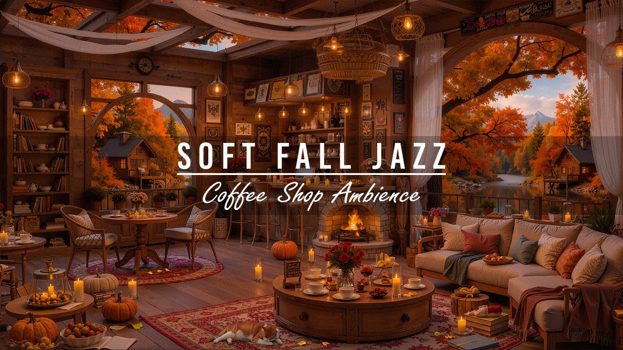 Stress Relief with Relaxing Jazz Music🍂Cozy Fall Coffee Shop ~ Soft ...