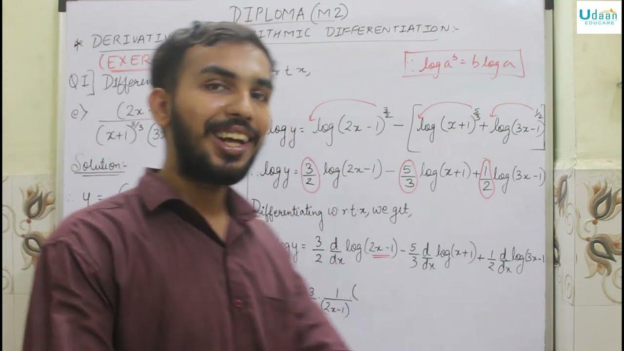 Derivatives | Applied Mathematics | Sem 2 | MSBTE | FY Diploma | Logarthmic Diff. EXERC Q.1)e # ...