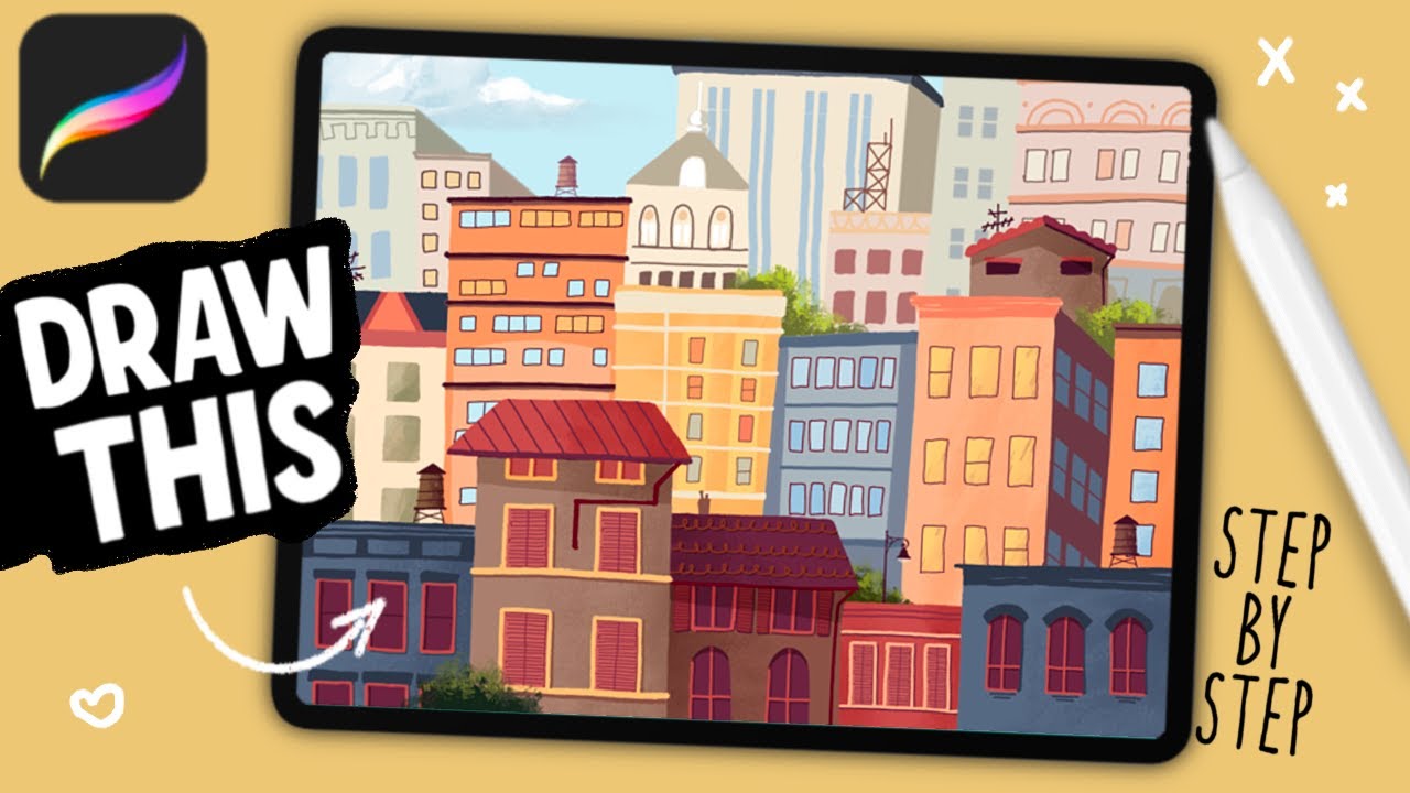 Drawing a Cartoon Cityscape in Procreate - YouTube