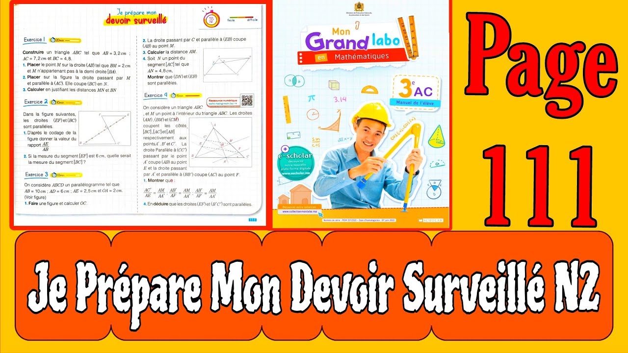 Devoir 2 S 1, Mon Grand Labo En Mathématiques 3AC la page 111, Je ...