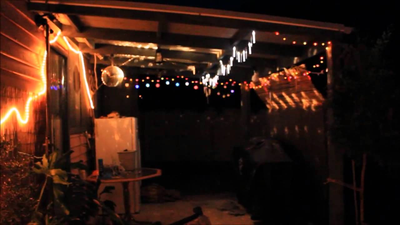 Our BBQ area lights at night - YouTube