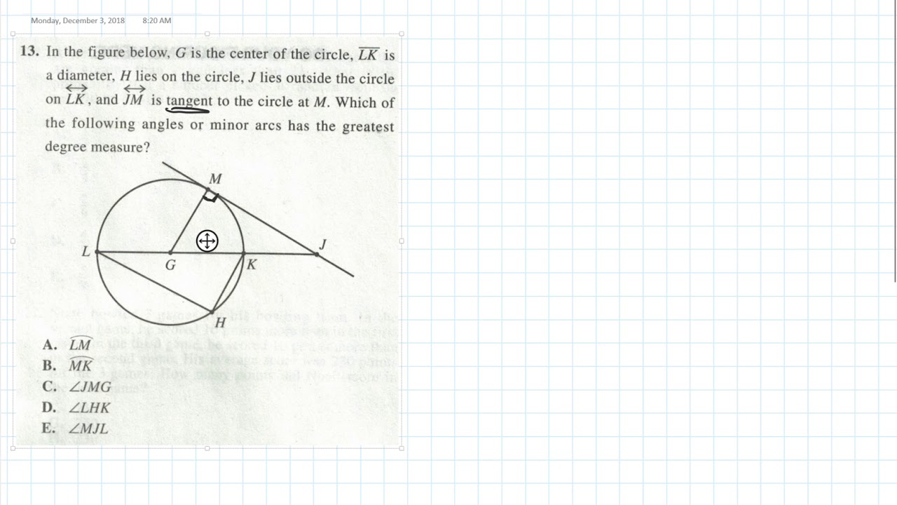 ACT Question -- Arcs, Angles, and Tangents - YouTube