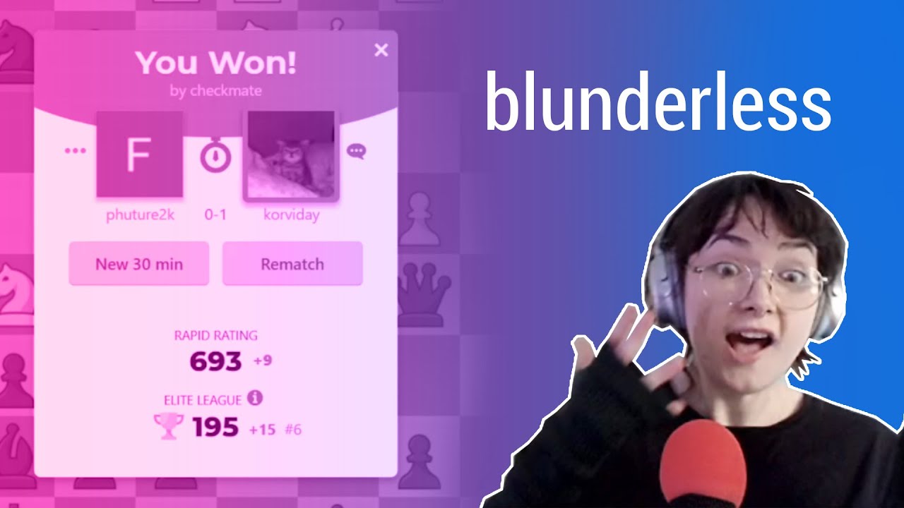 korviday accidentally wins - blunderless chess game and rambles - YouTube
