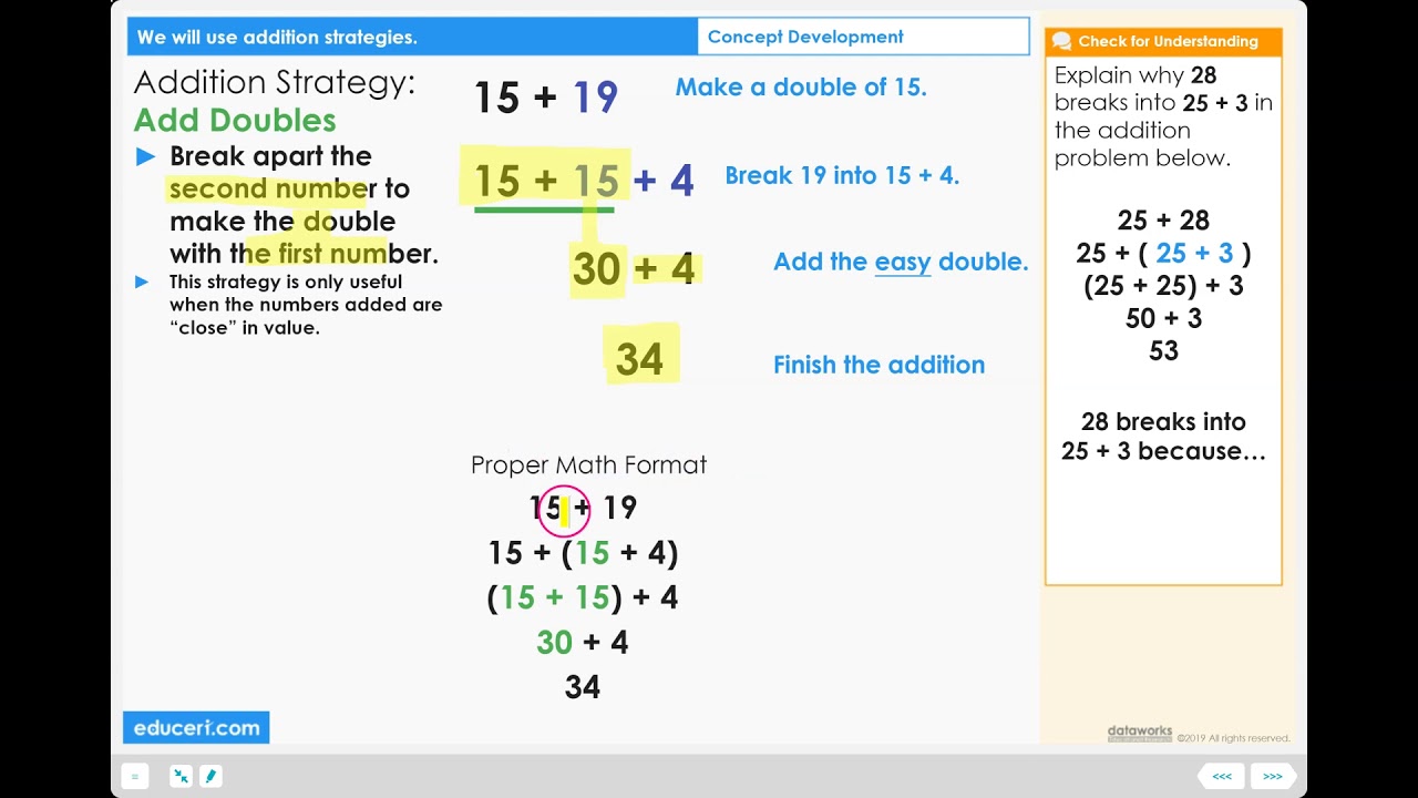Lesson 1.1 - Addition Strategies (Add Doubles Concept Development ...