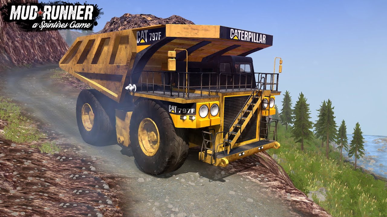 Spintires: MudRunner - CATERPILLAR Mining Dump Truck Driving On Narrow Mountain Roads - YouTube