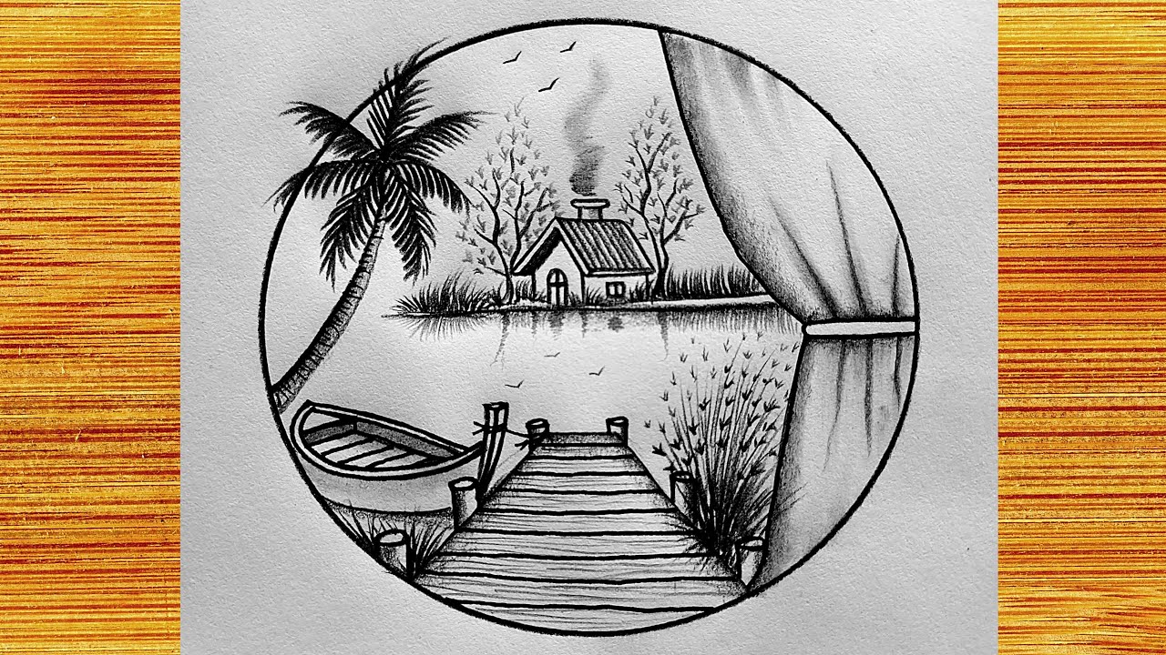 How to drawing morning door scenery || Learn to sketch in circle - YouTube