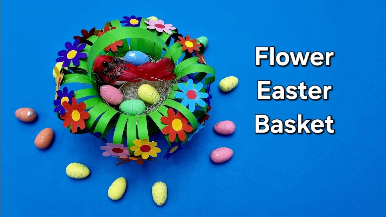 Easter basket with spring paper flowers / very easy to make - YouTube