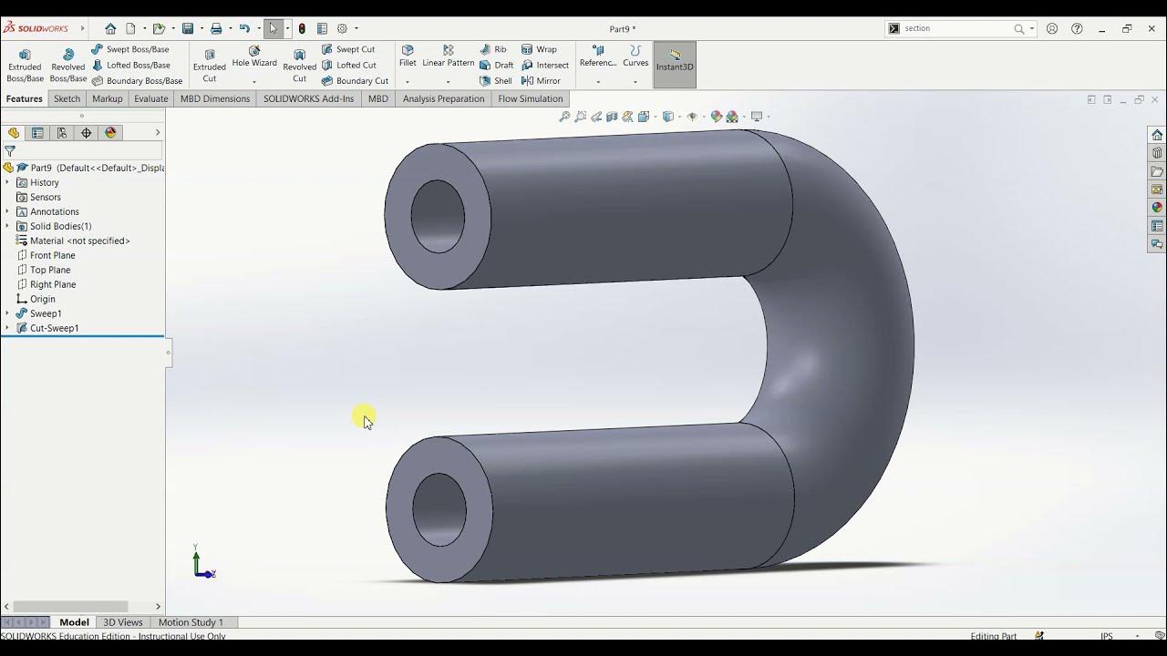 SolidWorks Tutorials | Swept Boss and Swept Cut - YouTube