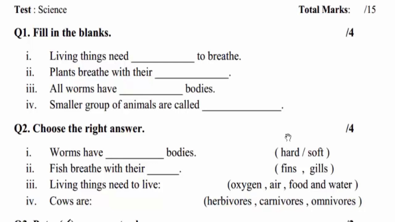 Science Test | Class Three | 12-05-2020 - YouTube
