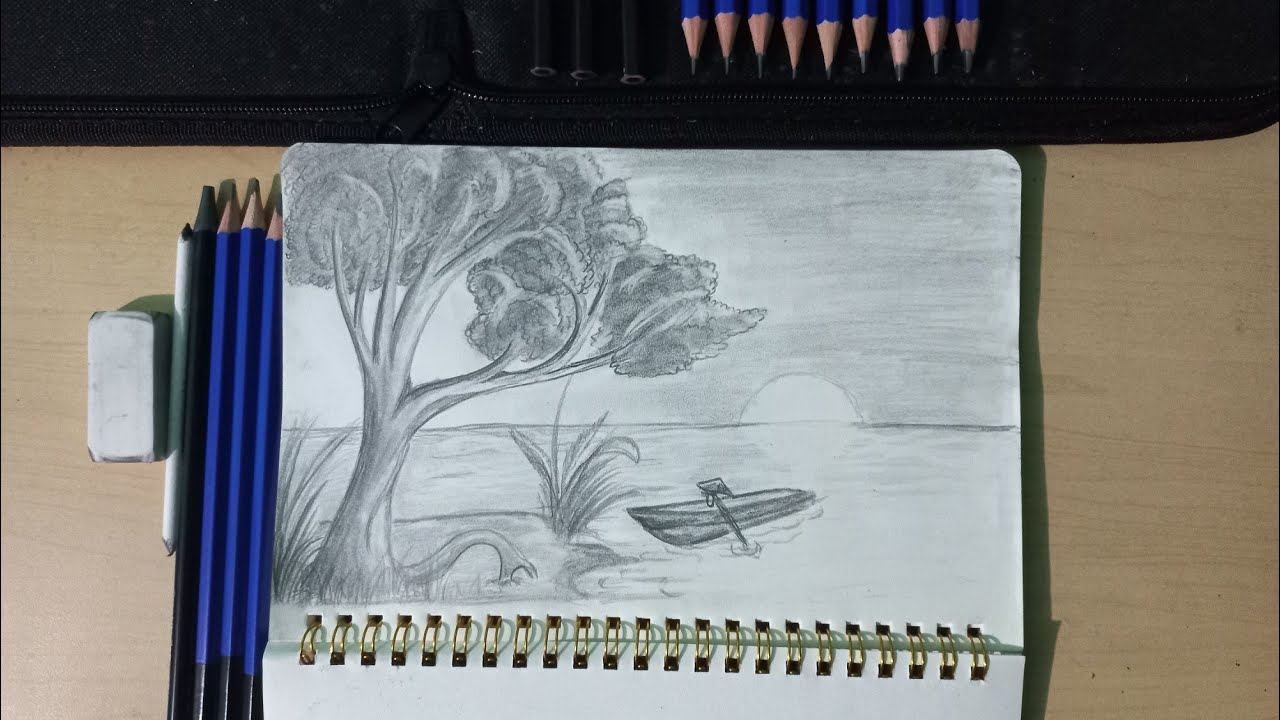 How to Draw Realistic Lake Landscape | Pencil Sketch - YouTube