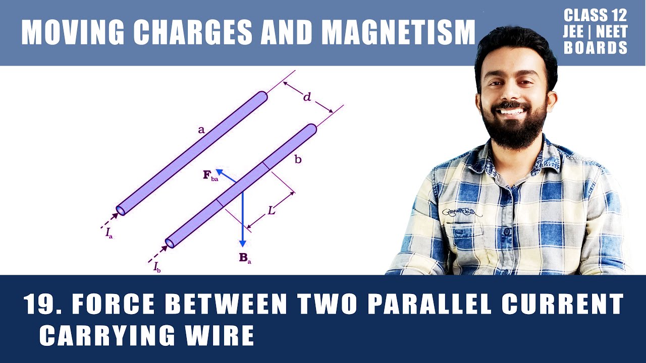 19. Force between two parallel current carrying wires | Moving Charges ...