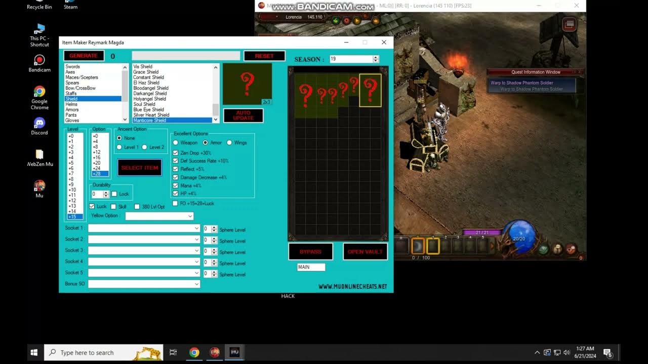 MuOnline SS19 ITEM MAKER HACK ( MAKING MANTICORE WEAPONS ) - YouTube