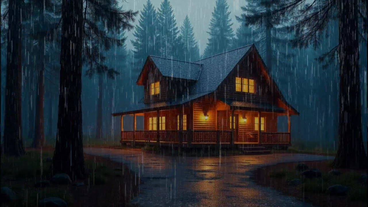 Quiet Rain Night in the Forest Cabin🌧️🌲Distant Thunder& Raindrops by ...