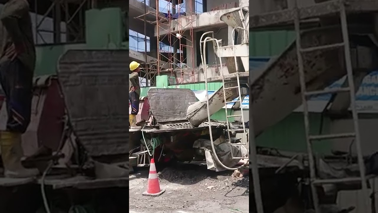 ngecor menggunakan truk molen besar dan crane - YouTube