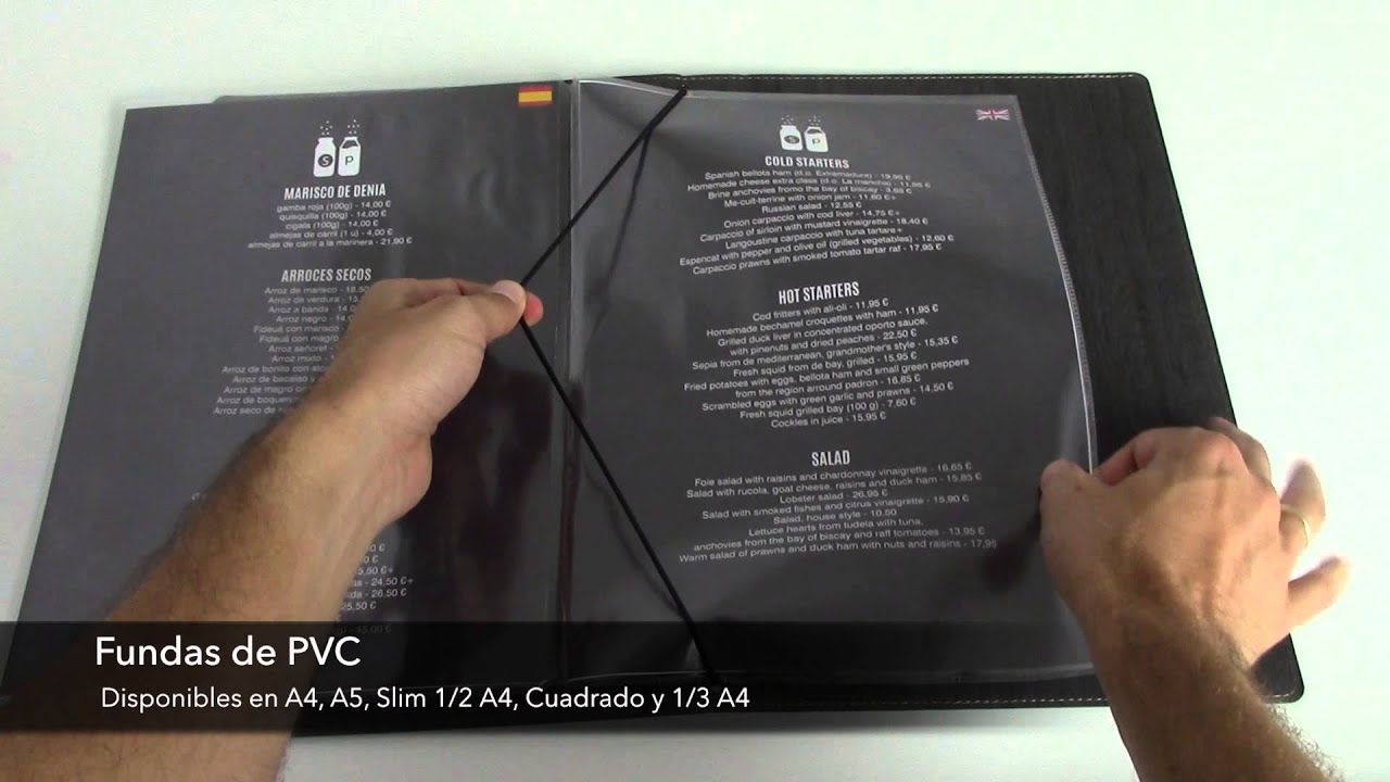 Fundas para cartas de restaurante PVC SÓLO PAPEL MARCO SOLAPAS FIJO ...