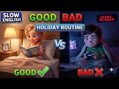 SLOW ENGLISH | GOOD VS BAD ROUTINE HOLIDAY | Slow English  For Beginners A2 Level 