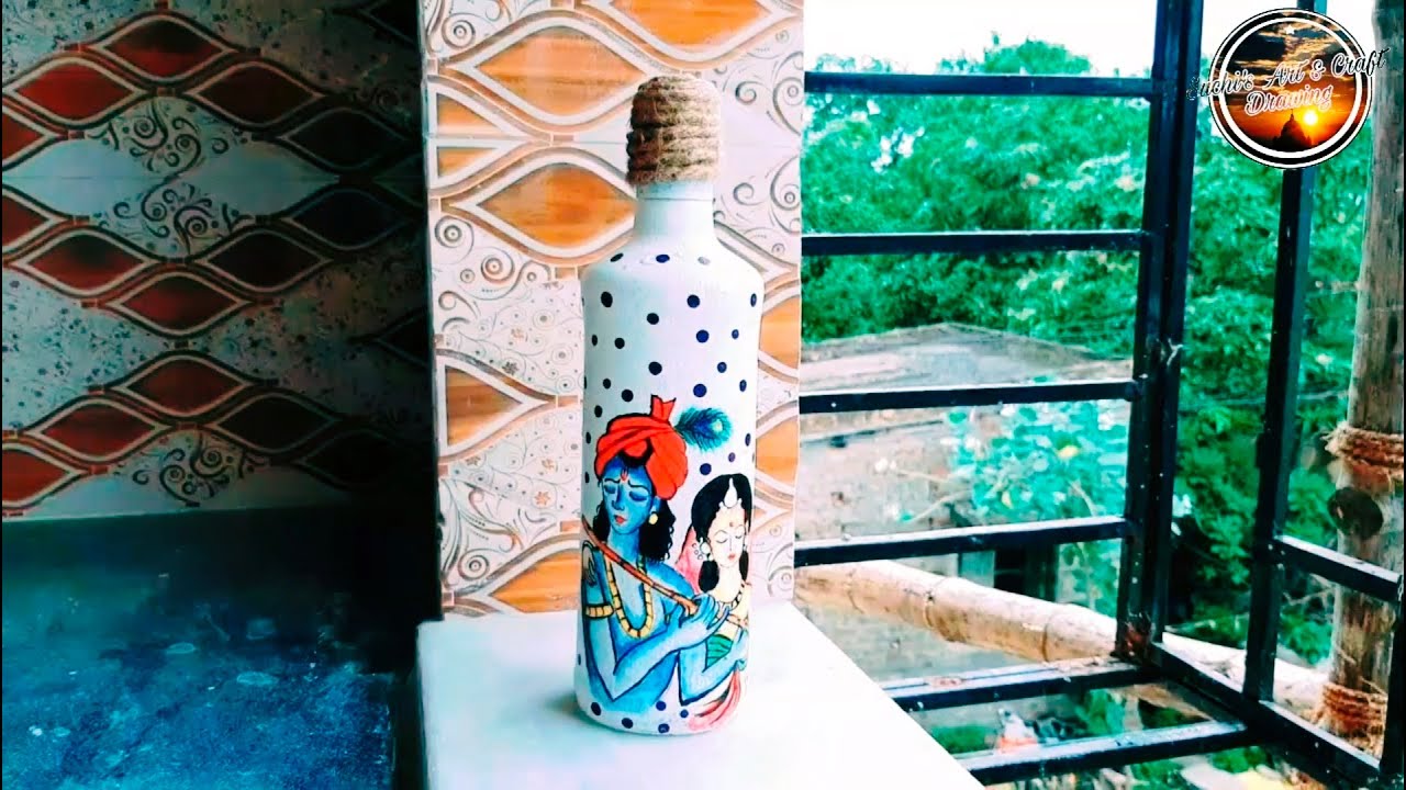 Lord Radha Krishna Bottle Painting || Flute Krishna Radha Bottle Craft ...