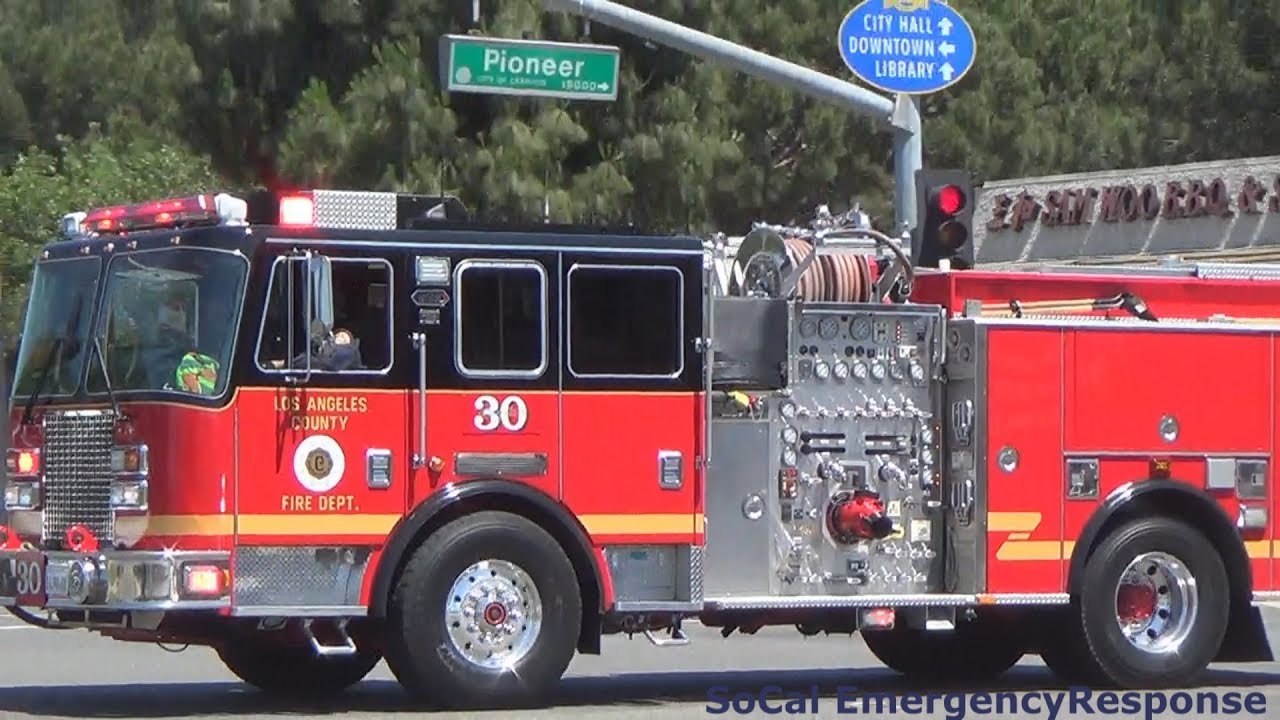 LACoFD Engine 30 & CARE Ambulance Responding - YouTube
