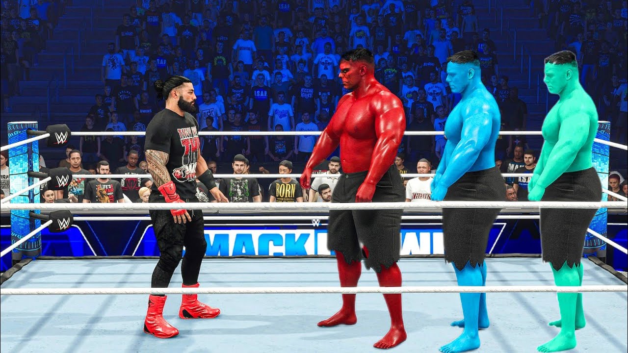 Roman Reigns vs Green Hulk, Red Hulk & Blue Hulk - YouTube