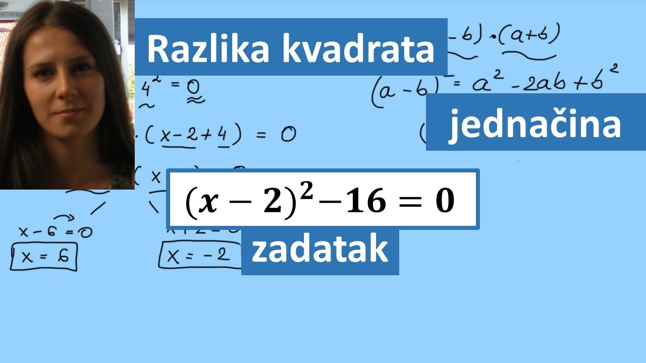 Razlika kvadrata jednačina zadatak - YouTube