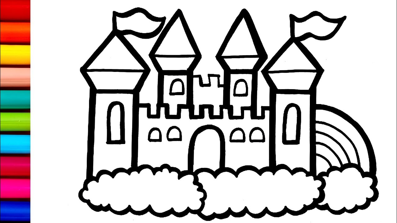 How to Draw A Castle Drawing, Colouring || Castle Drawing Step by step ...
