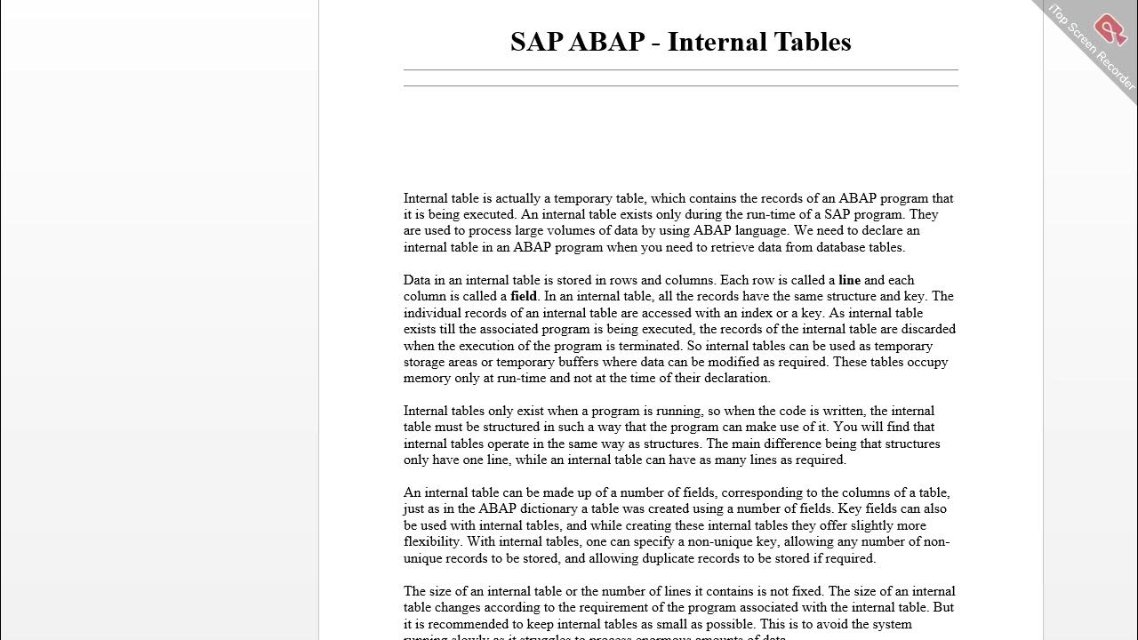 SAP ABAP Internal Tables - YouTube